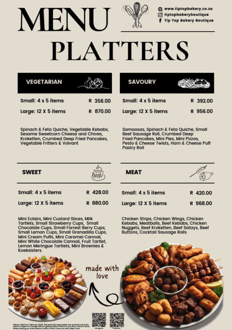 Menus - Tip Top Bakery