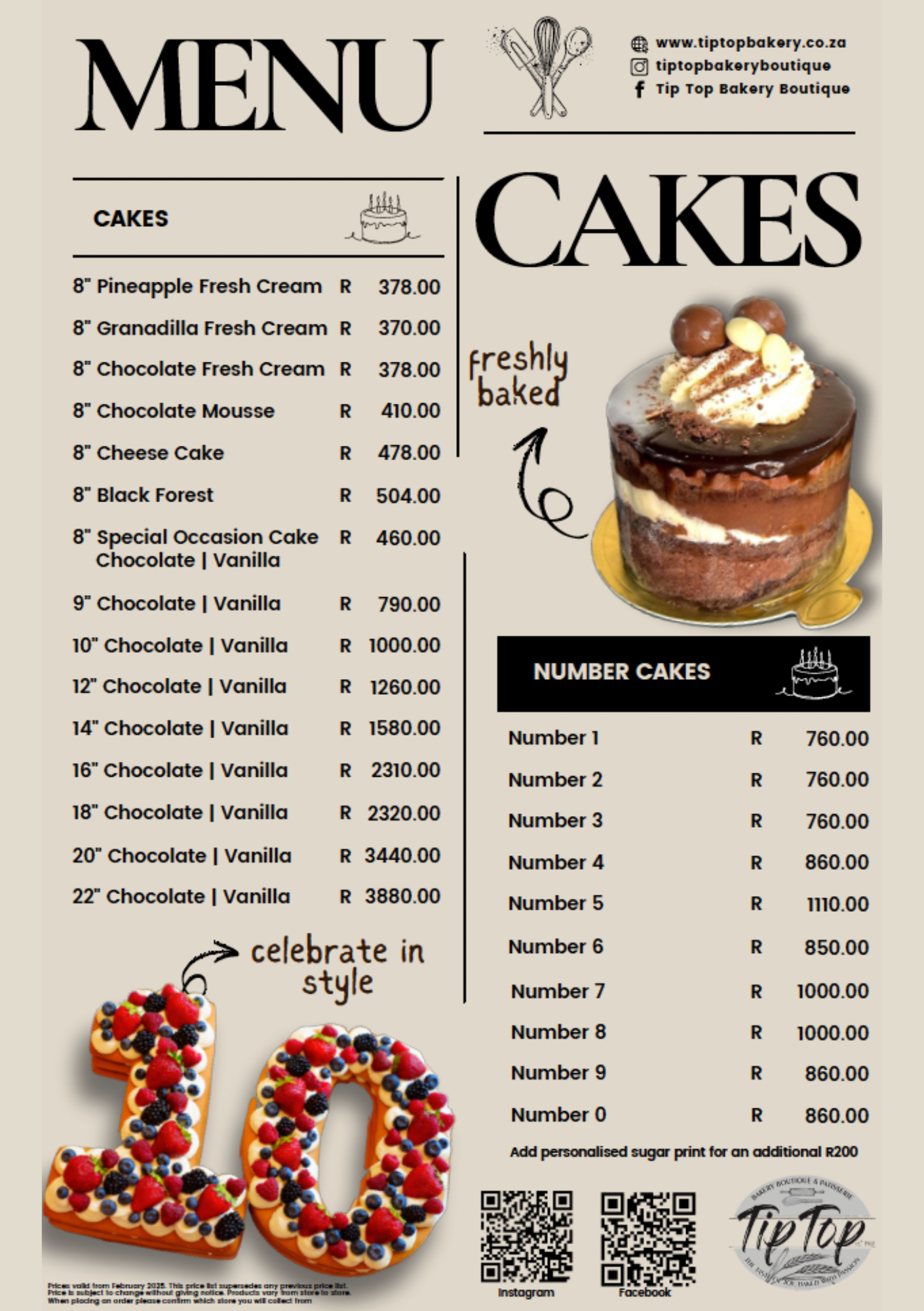 Menus - Tip Top Bakery